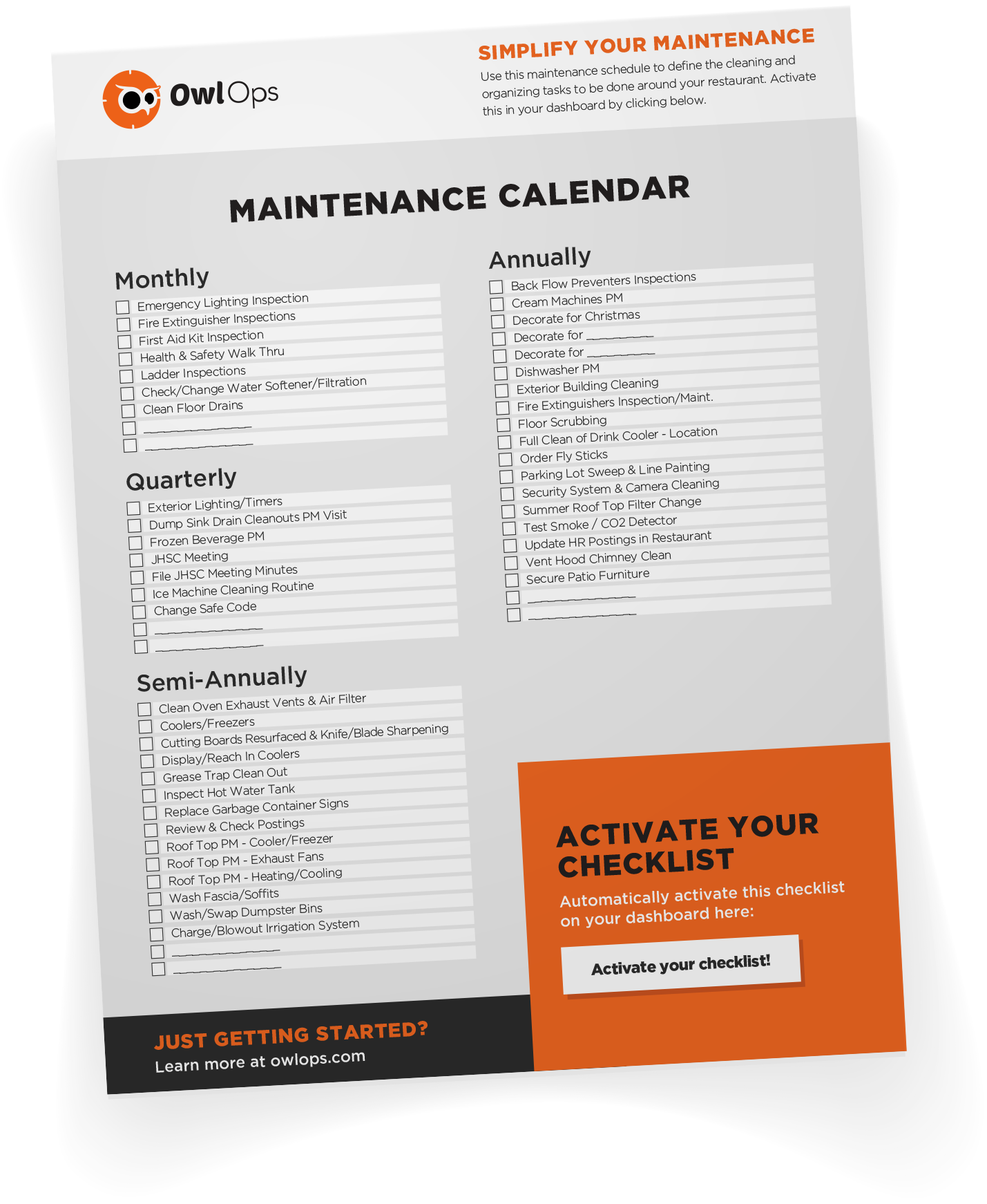 OwlOps | The multi-unit restaurant maintenance checklist